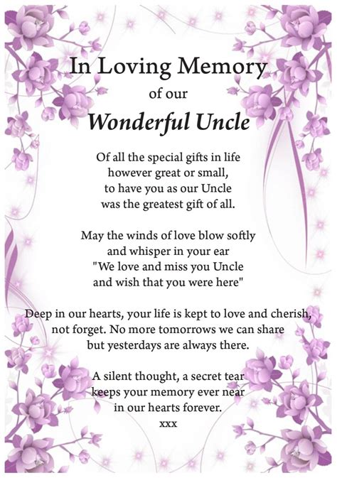 Uncle In Loving Memory Print Funeral Poem Missing You Etsy Australia