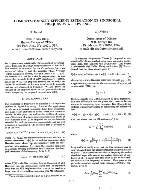 pdf computationally efficient estimation of sinusoidal frequency at low snr