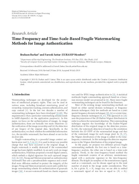 pdf time frequency and time scale based fragile watermarking methods for image authentication