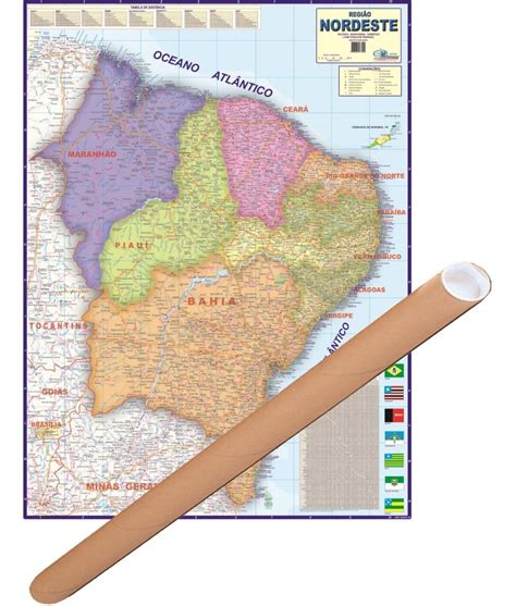 Mapa Brasil Região Nordeste Politico 120cm X 90cm Enrolado R 22 90