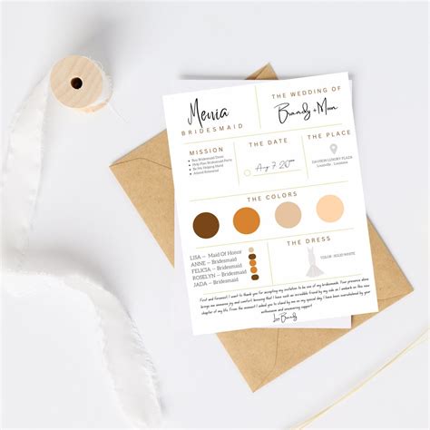 Bridemaid Info Card Bridesmaid Information Card Bridesmaid