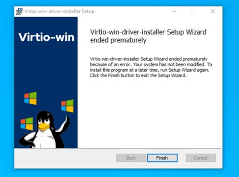 virtio win driver installer setup wizard ended prematurely r vfio