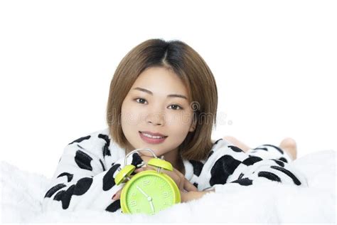 Chinese Woman Lying In Bed Isolated On White Background Stock Image Image Of Beautiful