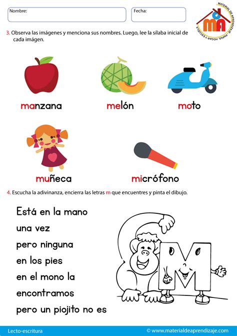 La Letra M Lecto Escritura Material De Aprendizaje