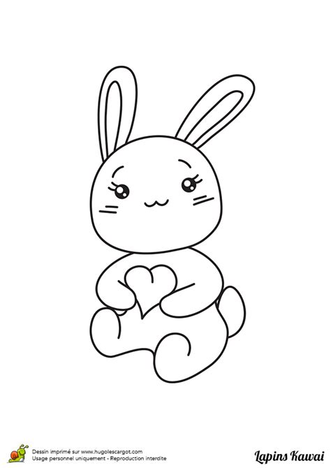 Coloriage Lapin Kawai Avec Un Coeur Sur Hugolescargot