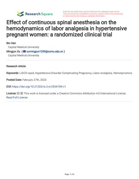 PDF Effect Of Continuous Spinal Anesthesia On The Hemodynamics Of