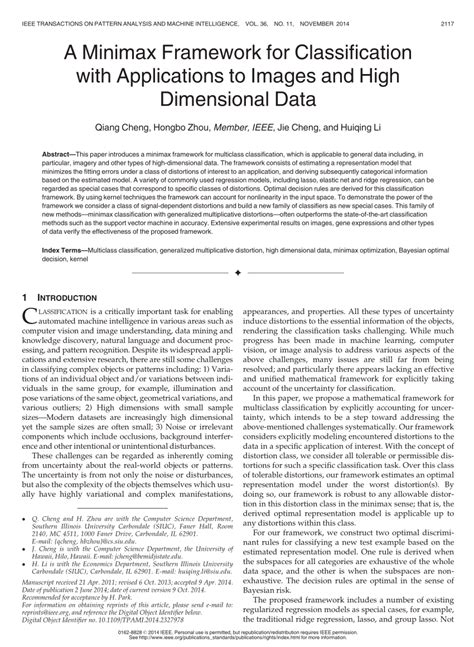 pdf a minimax framework for classification with applications to images and high dimensional data
