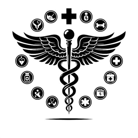 Símbolo de salud del vector caduceo icono de la varita de Asclepio