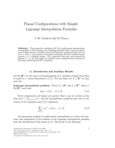 pdf planar configurations with simple lagrange formula