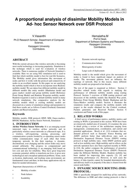 pdf a proportional analysis of dissimilar mobility models in ad hoc sensor network over dsr