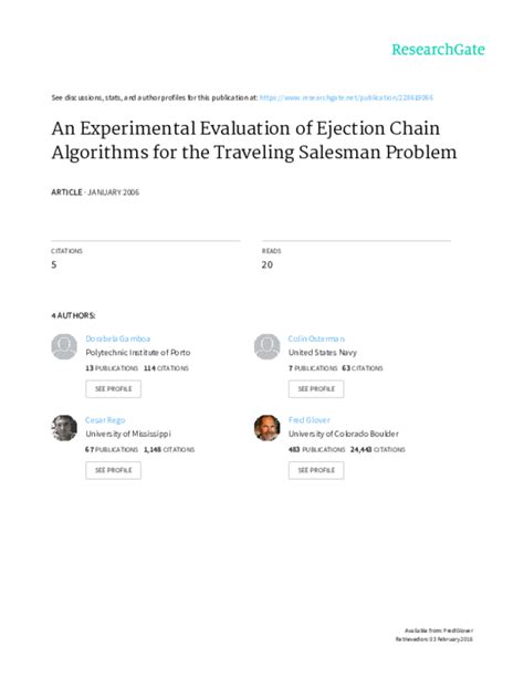 pdf an experimental evaluation of ejection chain algorithms for the traveling salesman problem