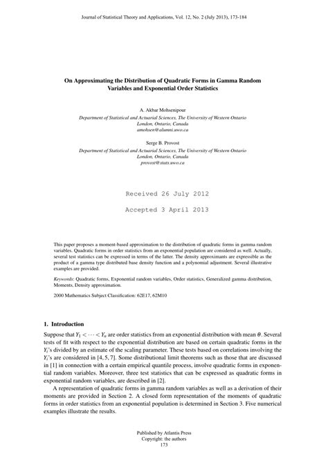 pdf on approximating the distribution of quadratic forms in gamma random variables and