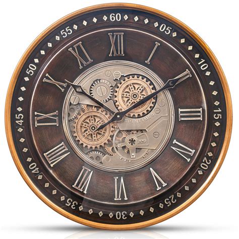 Samilito Wanduhr mit echtem Bewegungsgetriebe Zahnrädern 60 cm Metall
