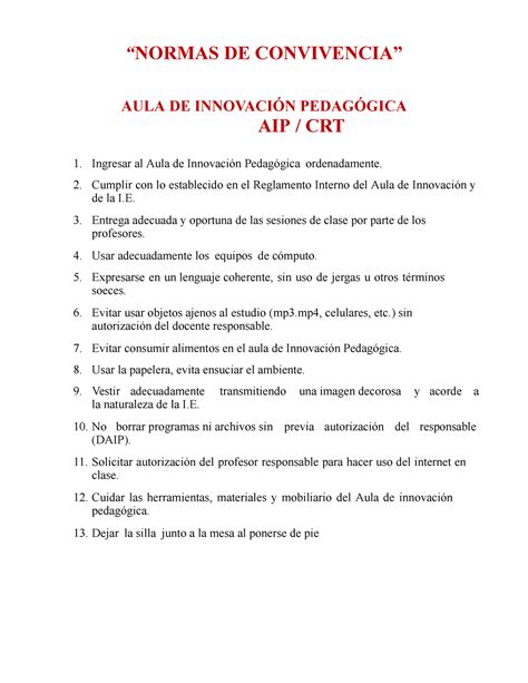 Normas De Convivencia Normas De Convivencia Aula De Innovaci N