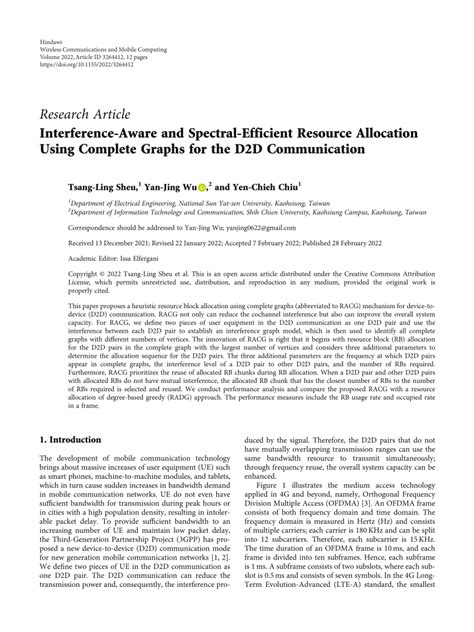 pdf interference aware and spectral efficient resource allocation using complete graphs for