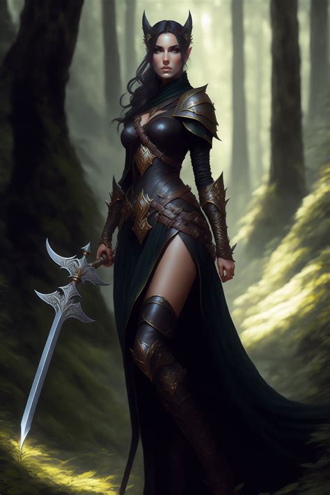 Lexica Rogue Elf Female Black Clothes Sword In Hand Full Body