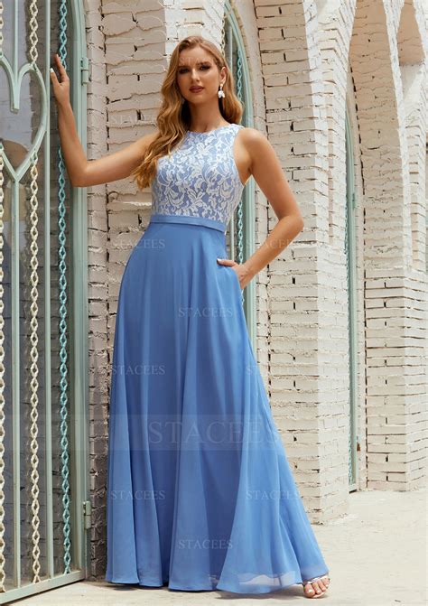 A Line Scoop Neck Sleeveless Chiffon Long Floor Length Bridesmaid Dress