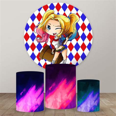 Kit Trio de Capas Cilindro Painel Tema Arlequina Veste Fácil 3d