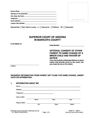 Fillable Online Superiorcourt Maricopa Optional Consent Of Other Parent