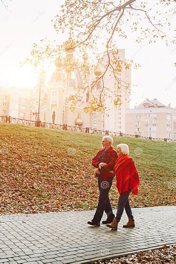 Old Couple Is Walking In The Green Park Fifty Years Together Love Story Grandma And Grandpa