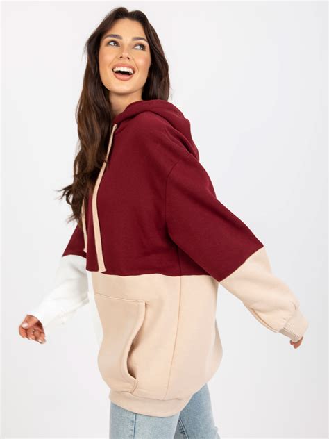 Hurt Bordowa długa dresowa bluza kangurka oversize