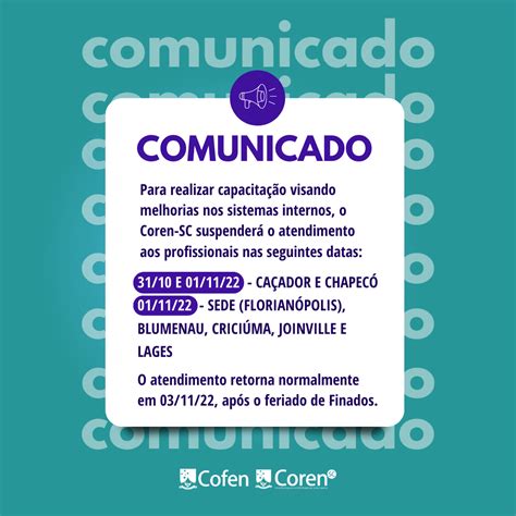 Aviso Treinamento Redes Coren SC Conselho Regional De Enfermagem De