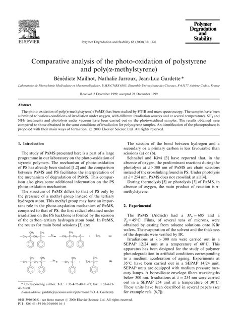 pdf comparative analysis of the photo oxidation of polystyrene and poly α methylstyrene