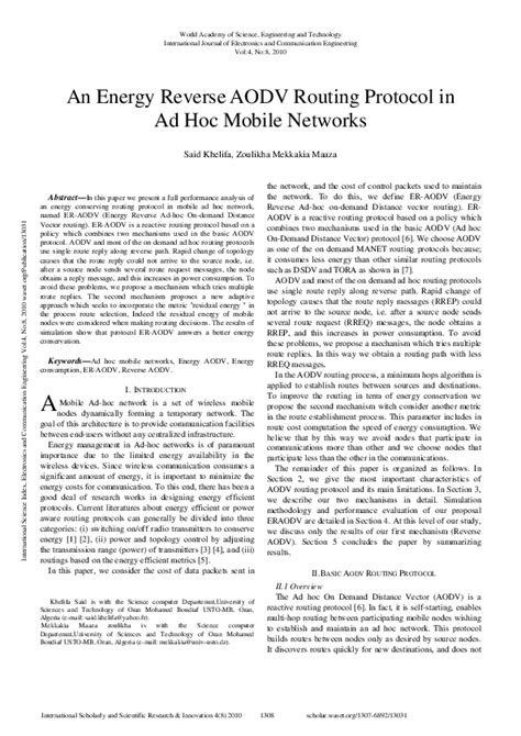 pdf an energy reverse aodv routing protocol in ad hoc mobile networks zoulikha mekkakia