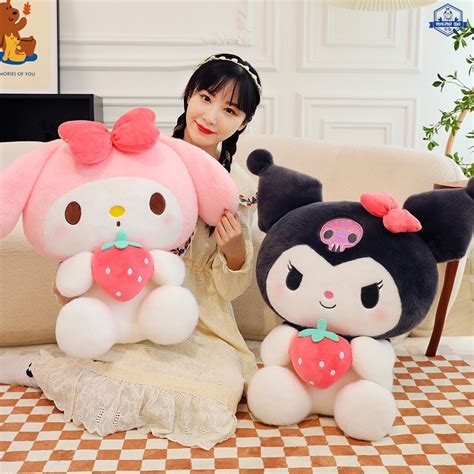 Large Size Sanrio Kuromi My Melody Plush Toy Hug Strawberry Cute Plush Doll Anime Stuffed Toys