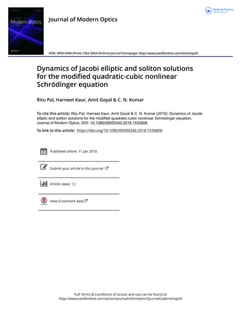 pdf dynamics of jacobi elliptic and soliton solutions for the modified quadratic cubic