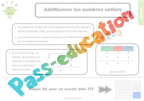 Additionner les nombres entiers au Cm2 Leçon trace écrite PDF