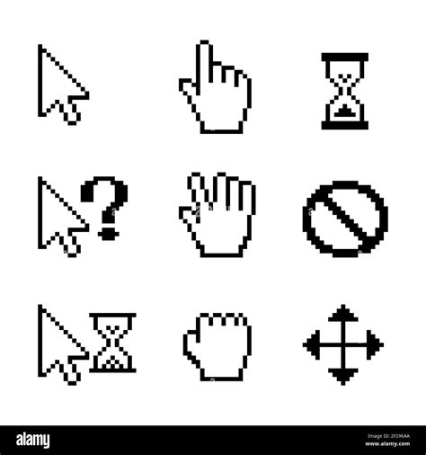 Pixel Cursors Icons Hand Arrow Hourglass Vector Image Stock Vector