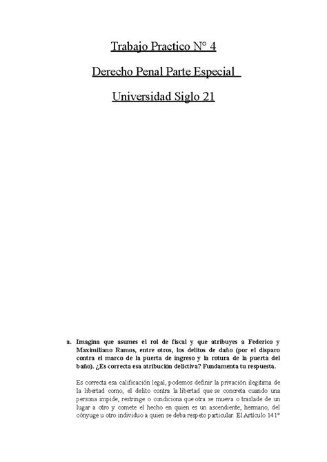 Tp Penal Ii Aprobado Con Trabajo Practico N Derecho Penal