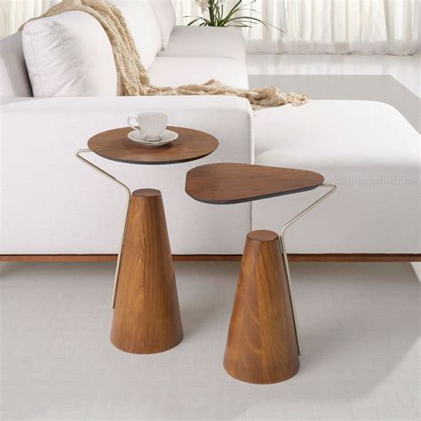Conjunto Mesa de Apoio Orgânica Lagoon em Madeira Bergen Home Decor