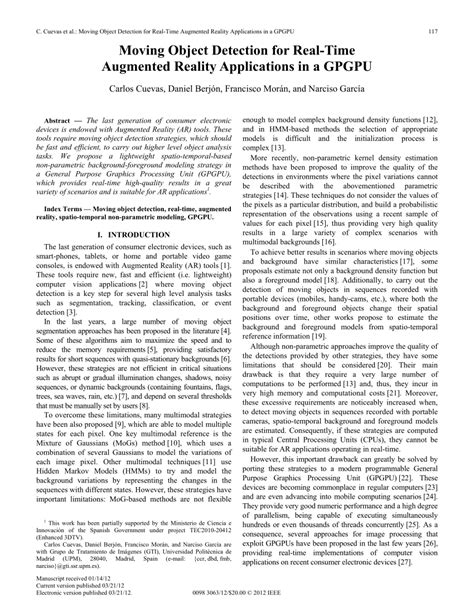 pdf moving object detection for real time augmented reality applications in a gpgpu