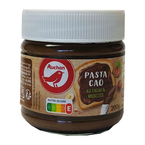 AUCHAN Pâte à tartiner cacao et noisettes sans huile de palme 200g pas