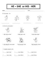 HE SHE And HIS HER ESL Worksheet By Lahm
