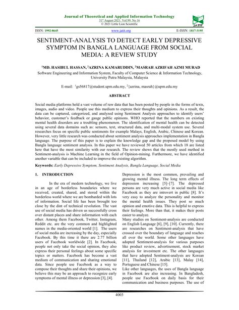 pdf sentiment analysis to detect early depressive symptom in bangla language from social media
