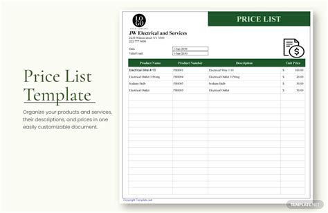 Price List Template Google Sheets Excel Template Net