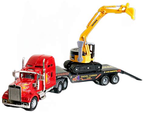 Big Daddy Heavy Duty Tractor Trailer Race Car Transport Toy Truck With