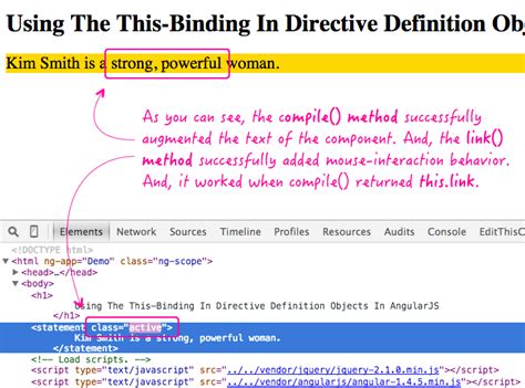 using the this binding in directive definition objects in angularjs