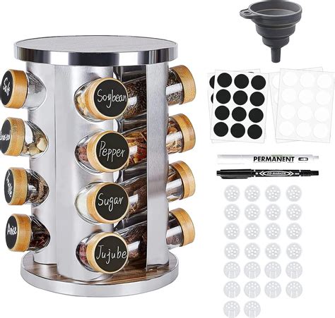Étagère à épices avec 16 pots à épices en bambou carrousel à épices