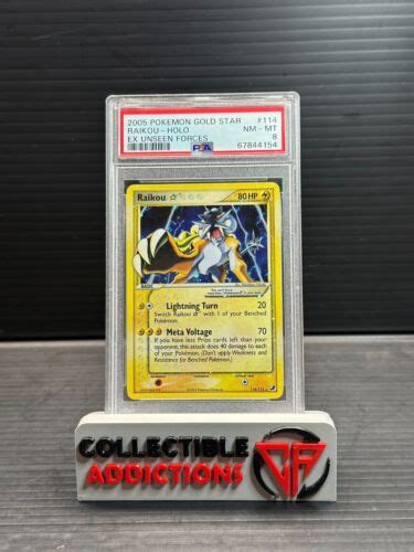 2005 POKEMON EX UNSEEN FORCES HOLO RAIKOU GOLD STAR 114 PSA NM MT 8