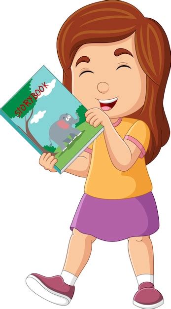 Menina dos desenhos animados segurando um livro de histórias Vetor