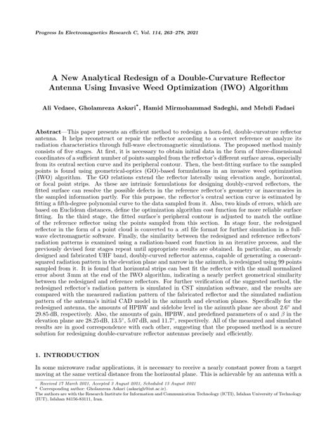 pdf a new analytical redesign of a double curvature reflector antenna using invasive weed