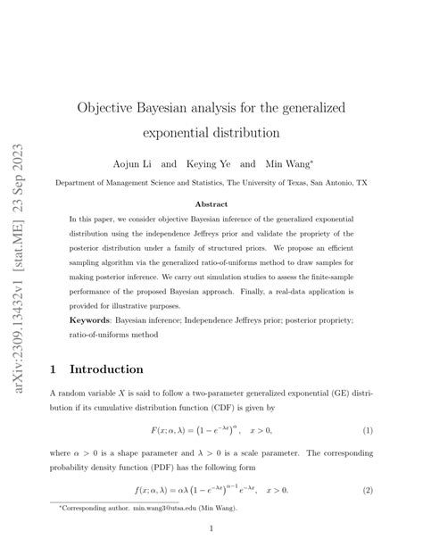 pdf objective bayesian analysis for the generalized exponential distribution