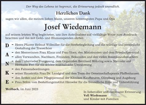 Traueranzeigen Von Josef Wiedemann Augsburger Allgemeine Zeitung