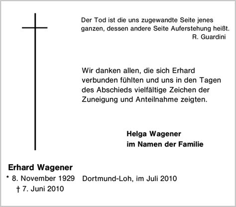 Traueranzeigen Von Erhard Wagener Trauer In Nrw De