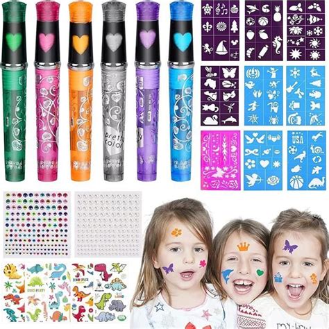 Tatouage Temporaire Stylos Enfantavec 8 Pochoir Pierres Précieuses
