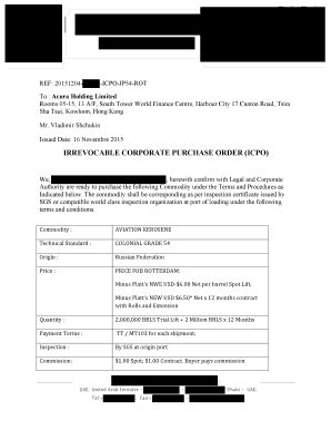 Irrevocable Corporate Purchase Order Sample Fill Online Printable
